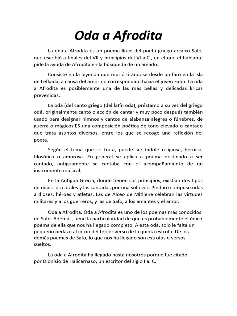 Oda A Afrodita | PDF | Poesía