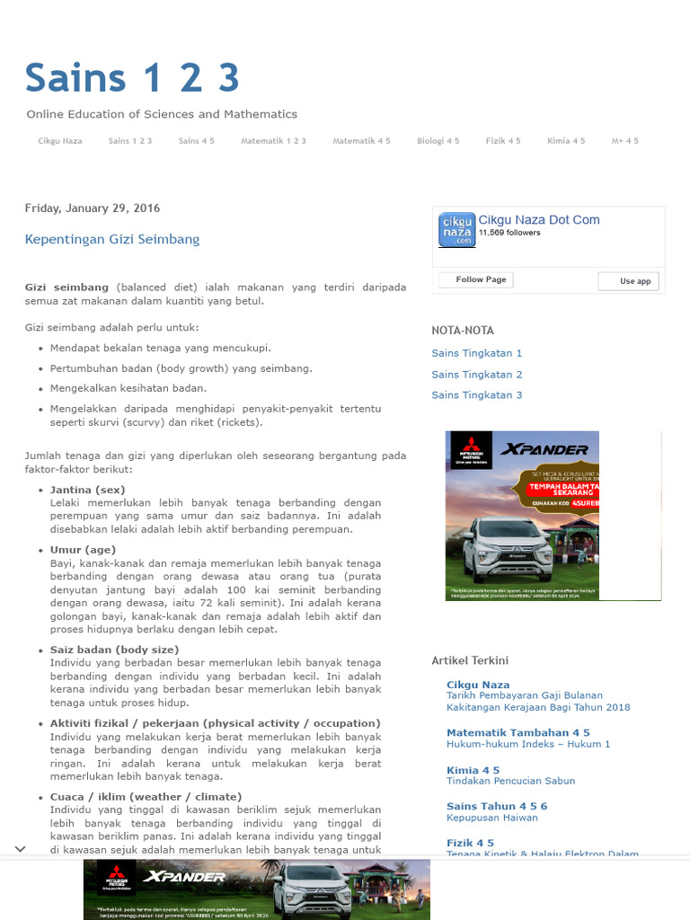 Sains 1 2 3 - Kepentingan Gizi Seimbang | PDF