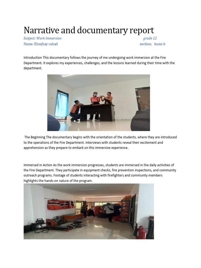 Fire Department Work Immersion Report | PDF | Firefighter | Cognition