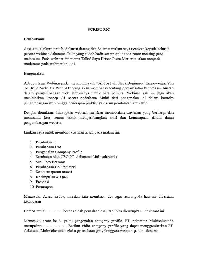 Script MC | PDF | Karier & Perkembangan | Bisnis