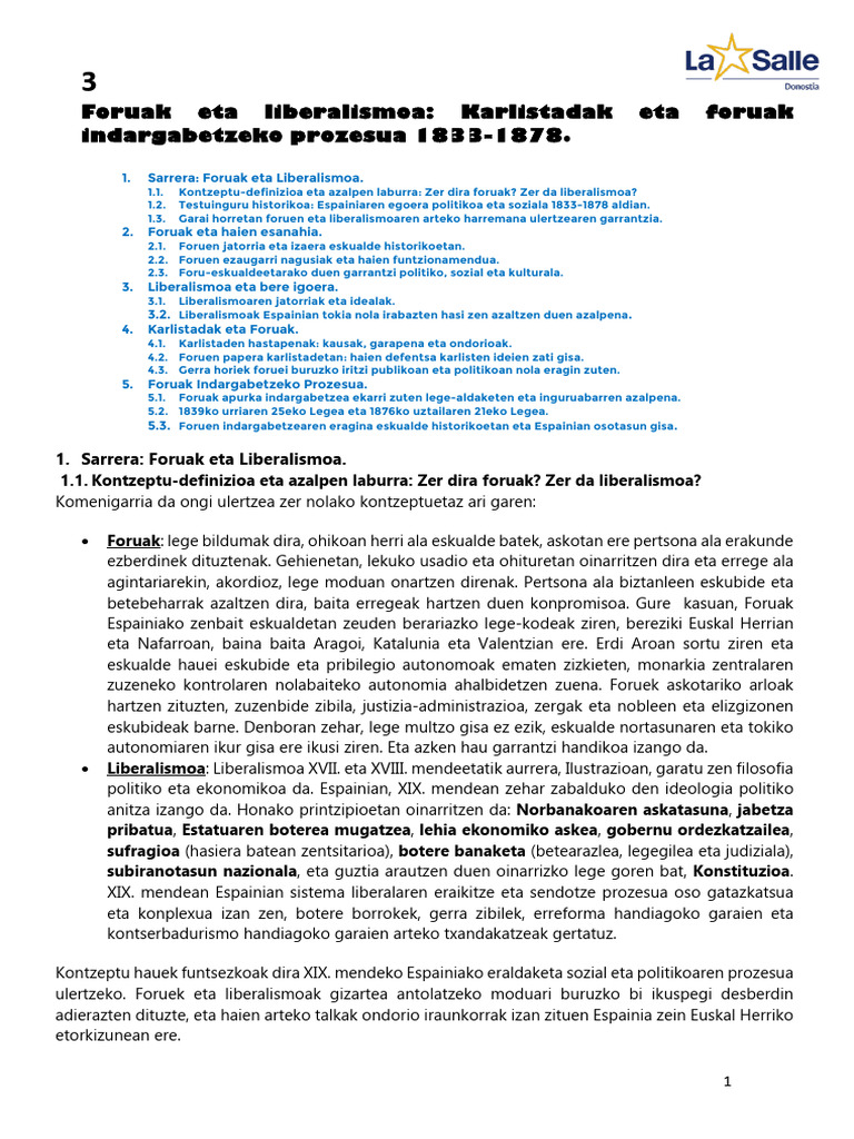 03 Foruak Eta Liberalismoa - Karlistadak Eta Foruak Indargabetzeko Prozesua 1833-1878 | PDF