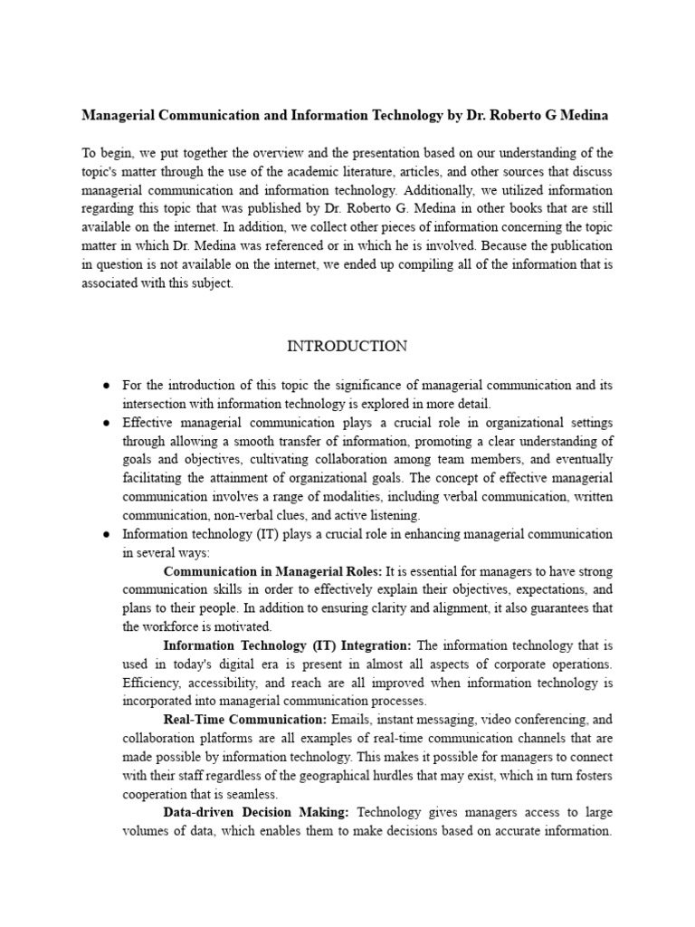 Managerial Communication and Information Technology Docs | PDF ...