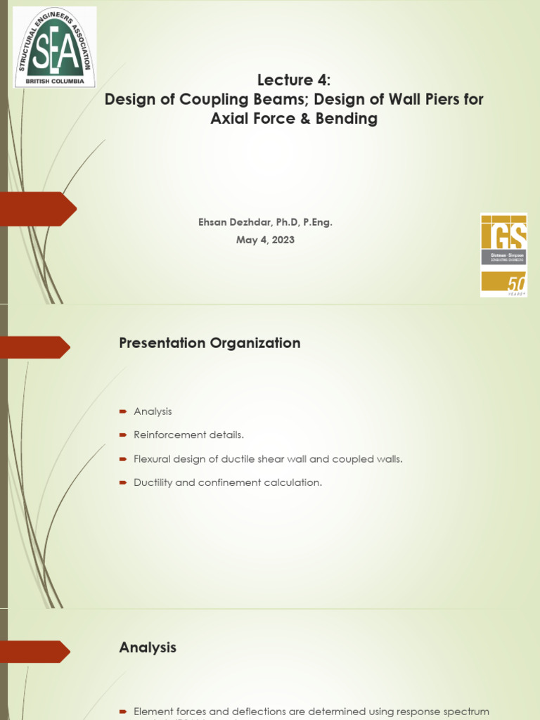 62_1_410-1-E5.1 Lecture 4 Coupling Beams Wall Piers for Axial Force Bend 2023 | PDF | Bending ...