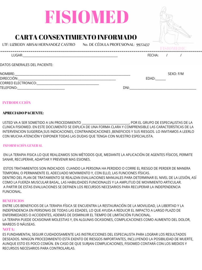 Carta Consentimiento Informado | PDF | Consentimiento informado ...