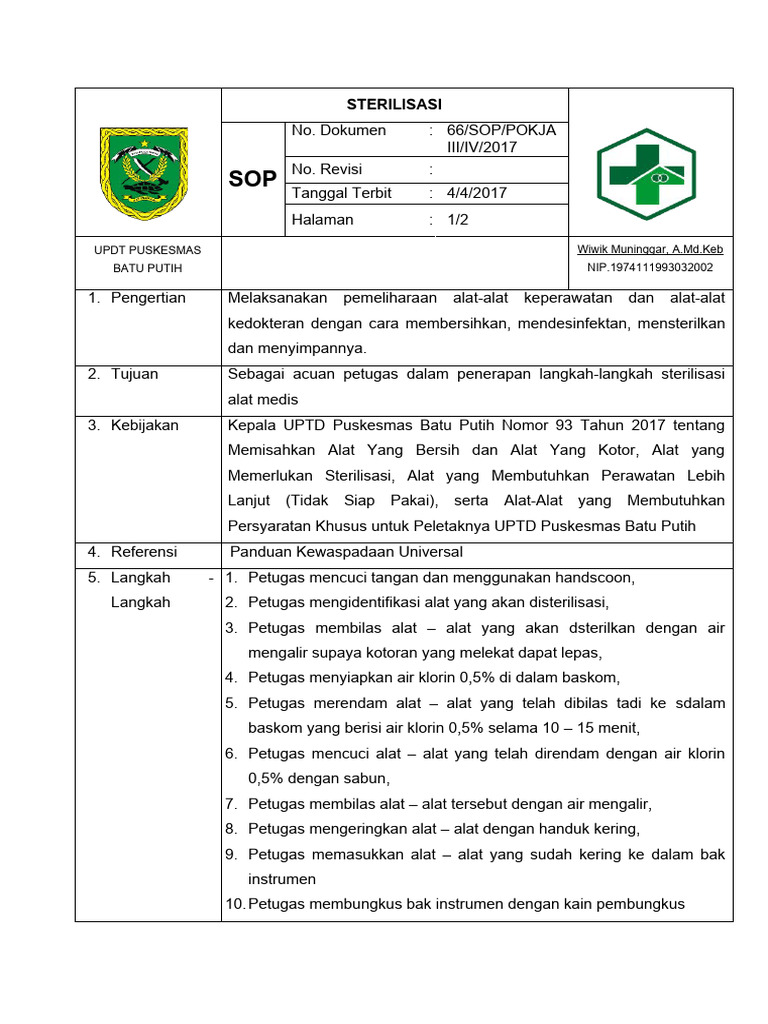 Sop Sterilisasi | PDF | Kesehatan Holistik | Sains & Matematika