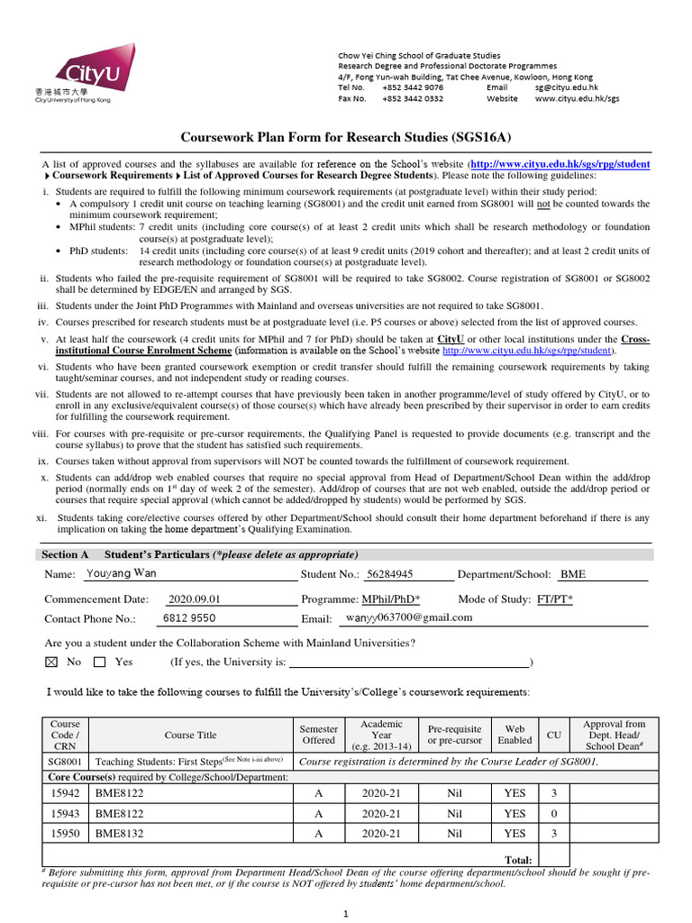 Sgs 16 A | PDF | Doctor Of Philosophy | Postgraduate Education