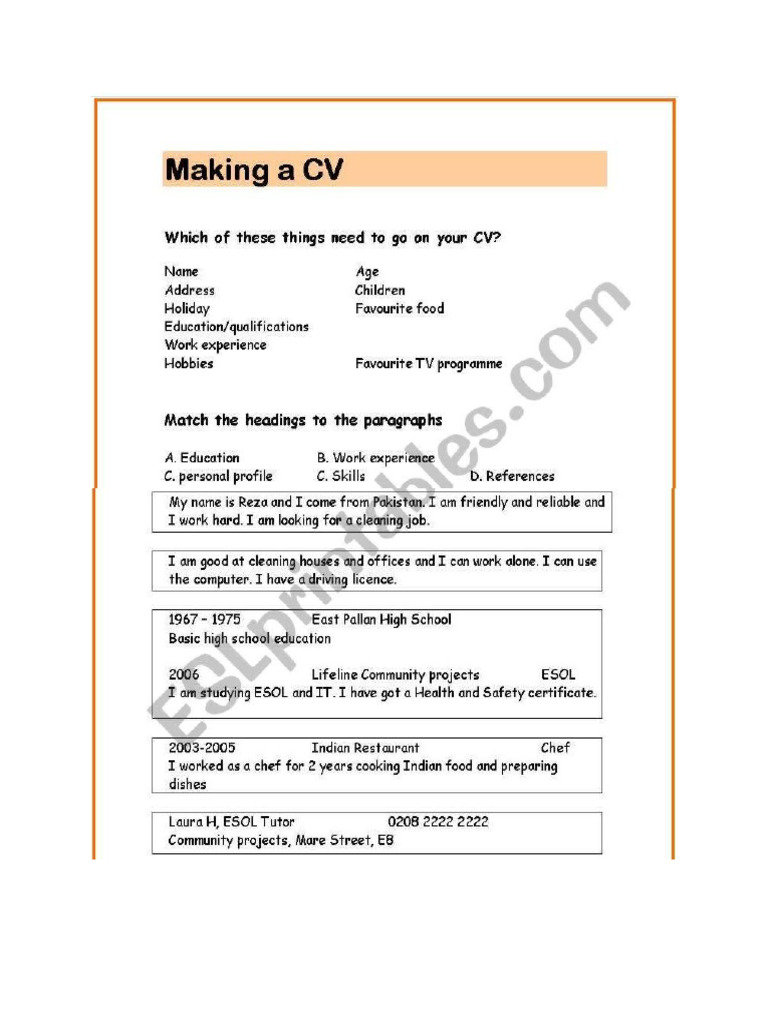 CV Worksheet | PDF