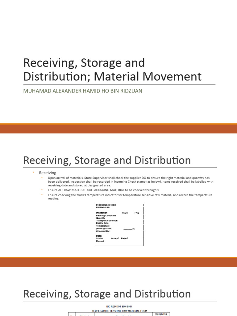 Receiving, Storage and Distribution | PDF