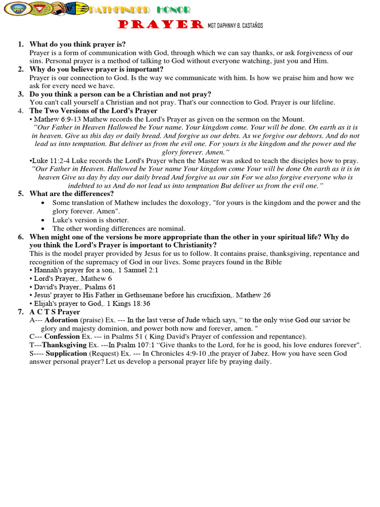 Prayer 1 | PDF | Lord's Prayer | Bible Content