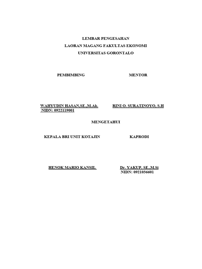 Lembar Pengesahan Laporan Magang | PDF