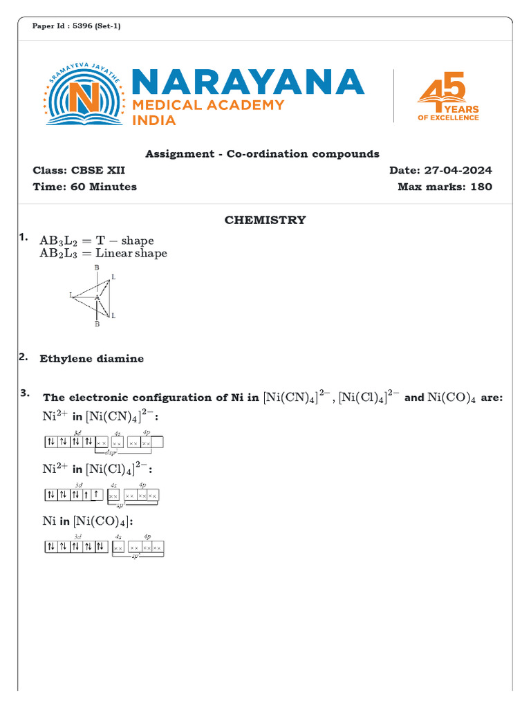 Assignment - Co-Ordination Compounds (5396) - SOL | PDF | Coordination Complex | Ligand