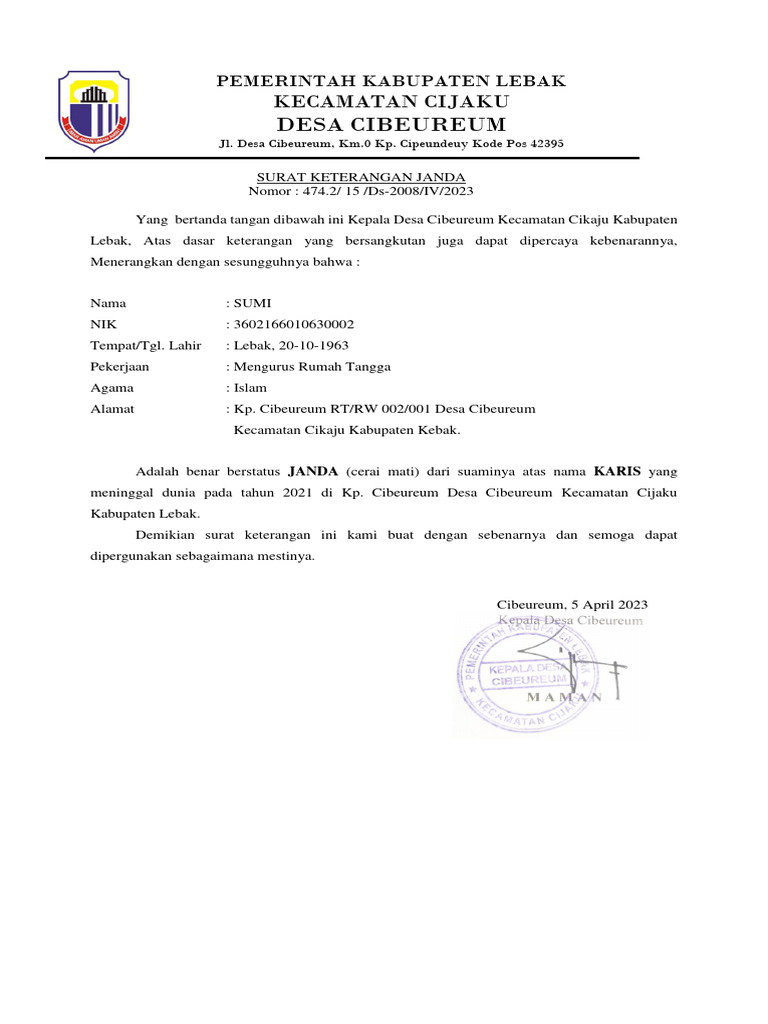 Keterangan Janda Sumi | PDF
