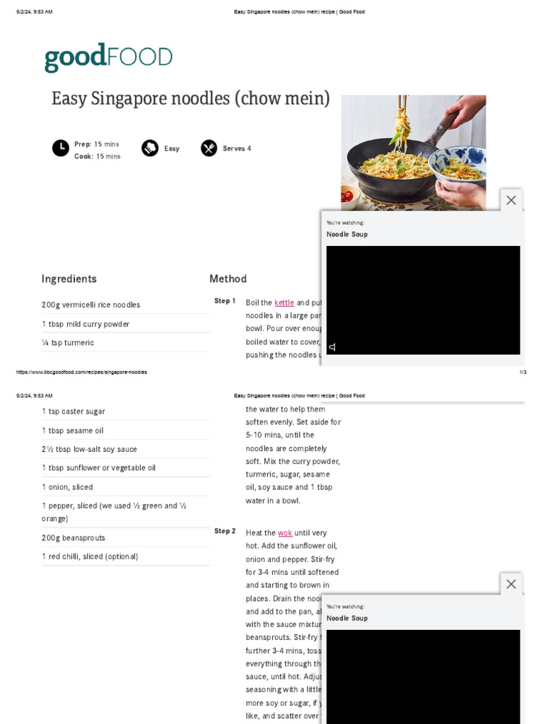 Singapore Noodles Recipe | PDF | Stir Frying | Curry