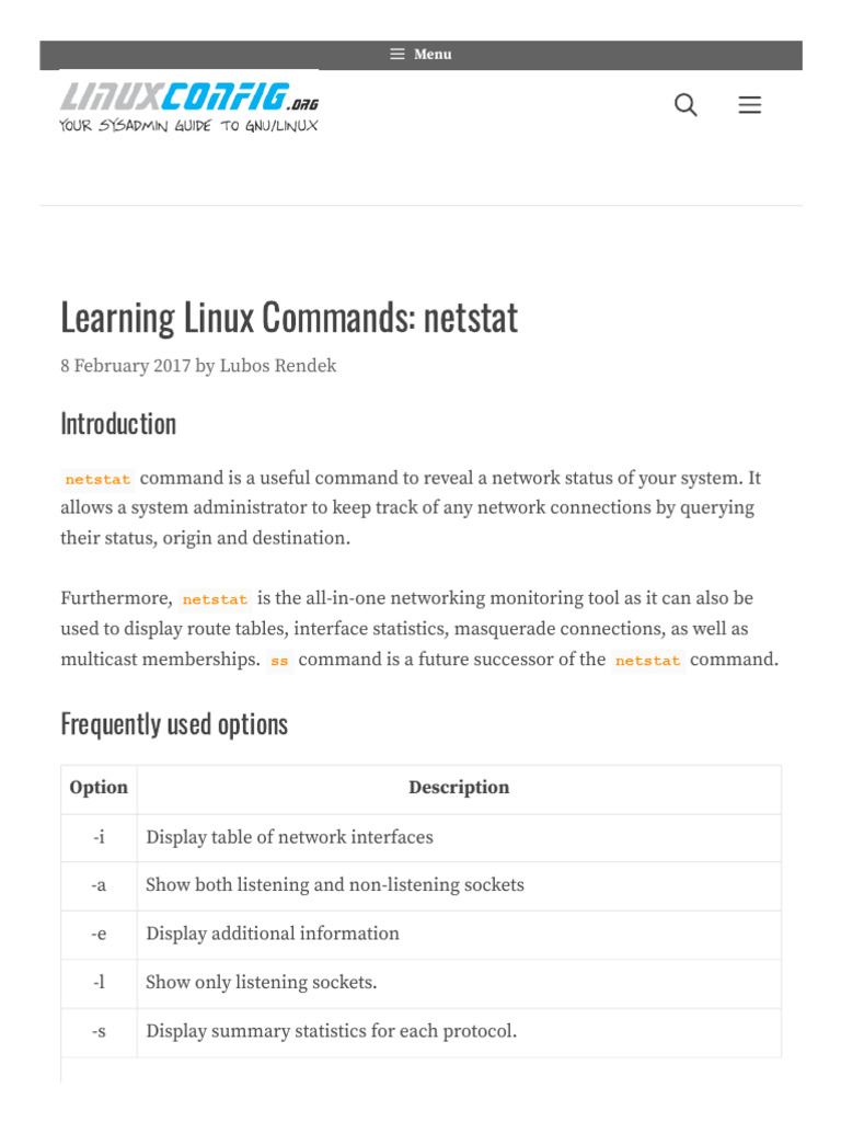 Learning Linux Commands Netstat Pdf Transmission Control Protocol