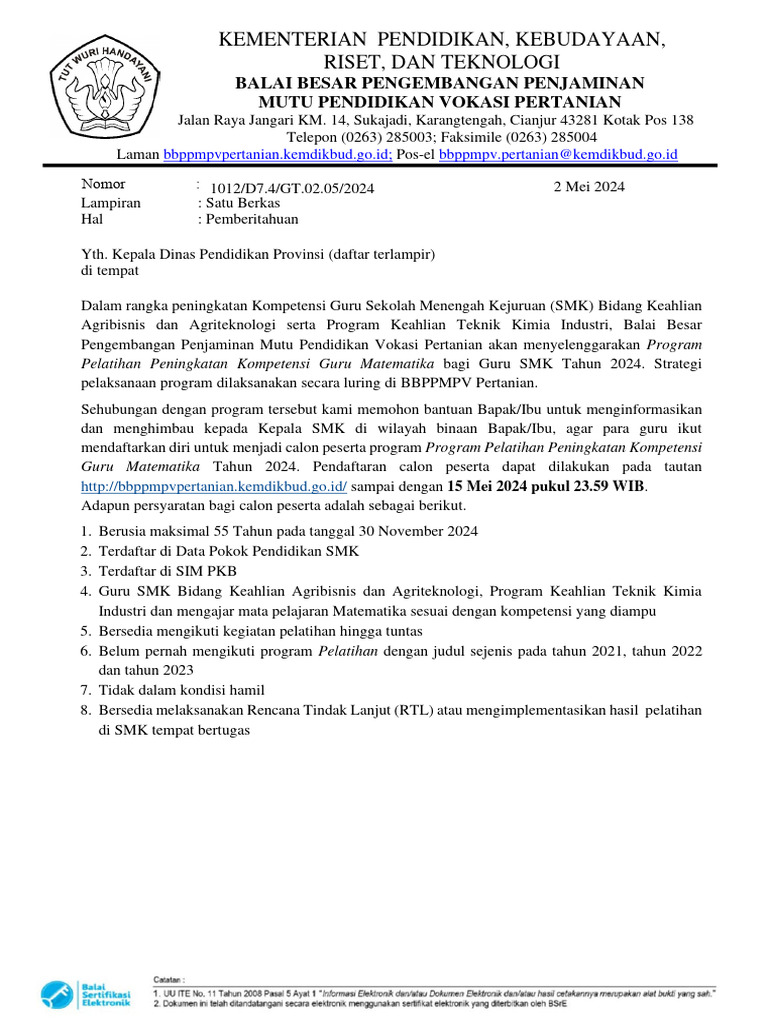 Rev.29042024-PEMBERITAHUAN DIKLAT MATEMATIKA | PDF