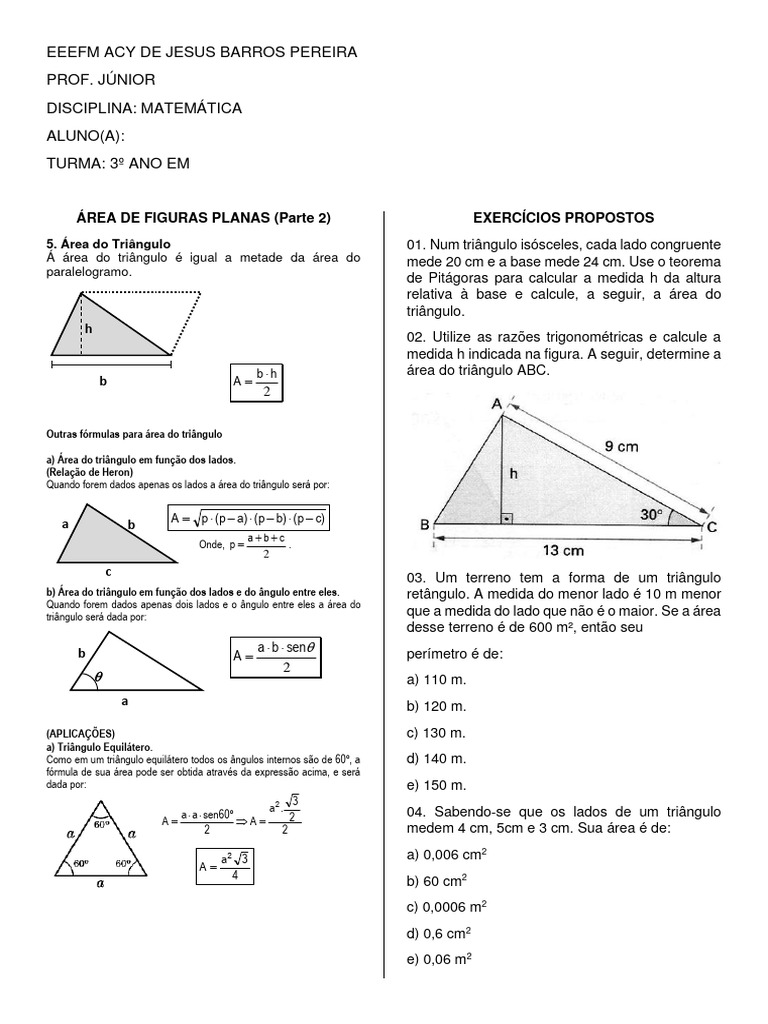 Aula 2 - Área Do Triângulo | PDF | Triângulo | Matemática elementar