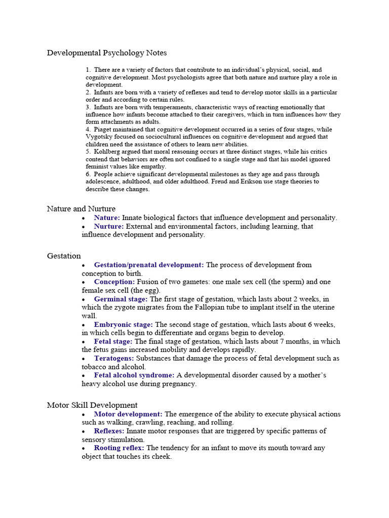 Class Notes Dev Psych | PDF | Cognitive Development | Developmental ...