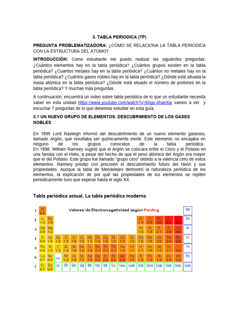 Relación entre Tabla Periódica y Átomo | PDF | Tabla periódica | Rieles