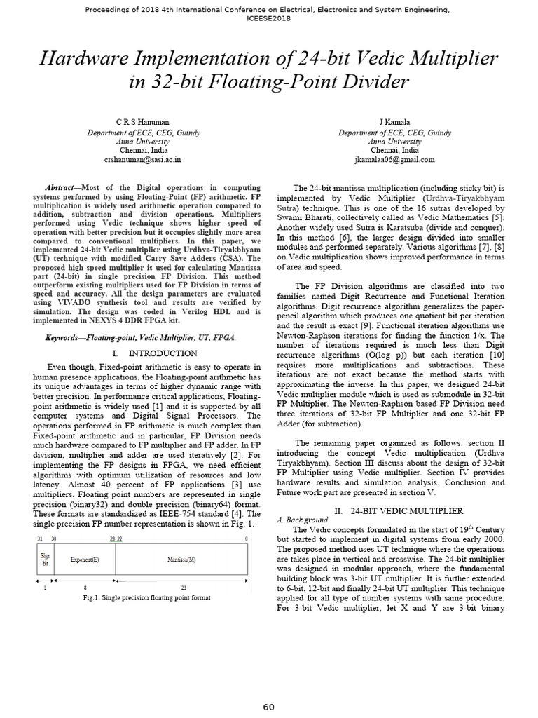 Hardware Implementation of 24-Bit Vedic Multiplier | PDF | Rounding | Field Programmable Gate Array