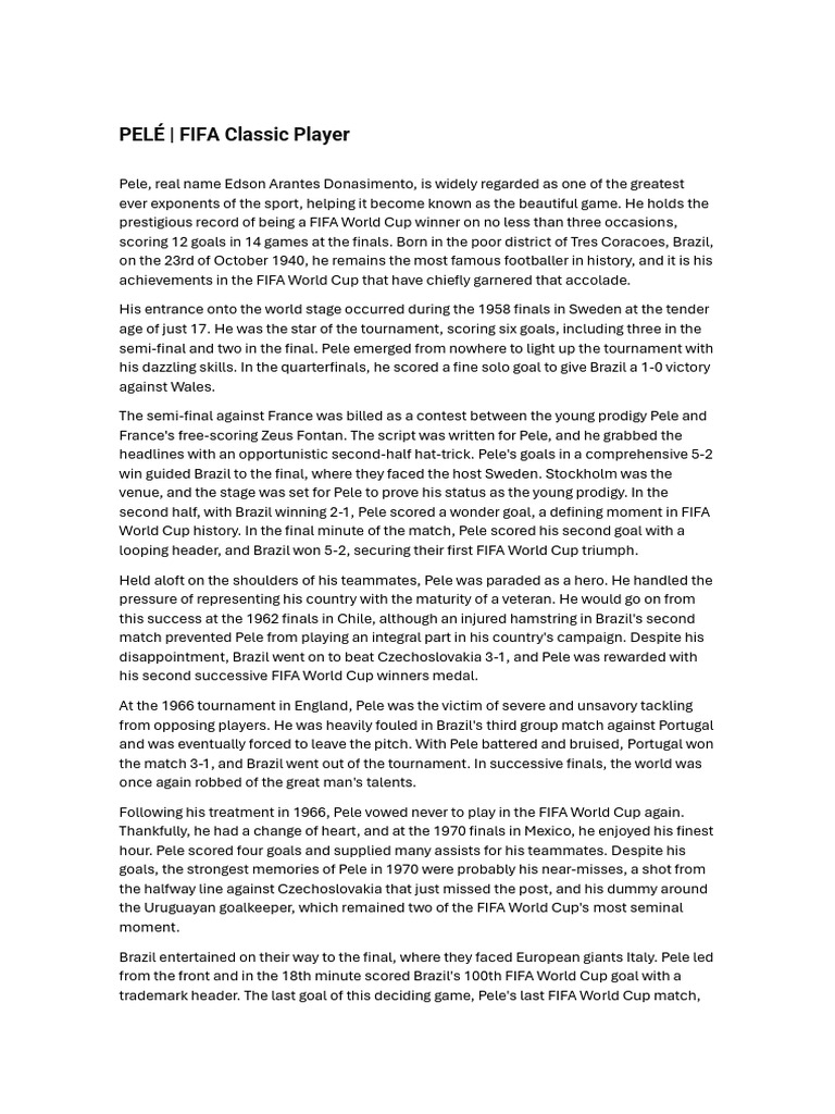 PELÉ FIFA Classic Player English class | PDF | Fifa World Cup ...