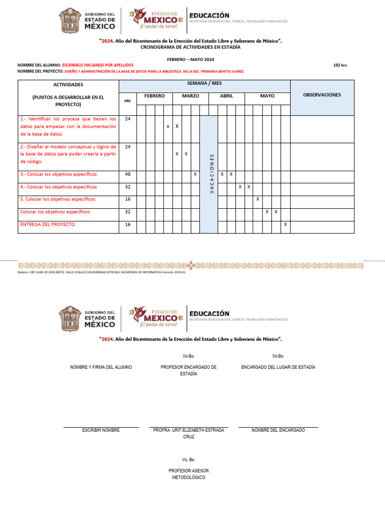 Cronograma de Actividades en Estadía | Descargar gratis PDF | Informática