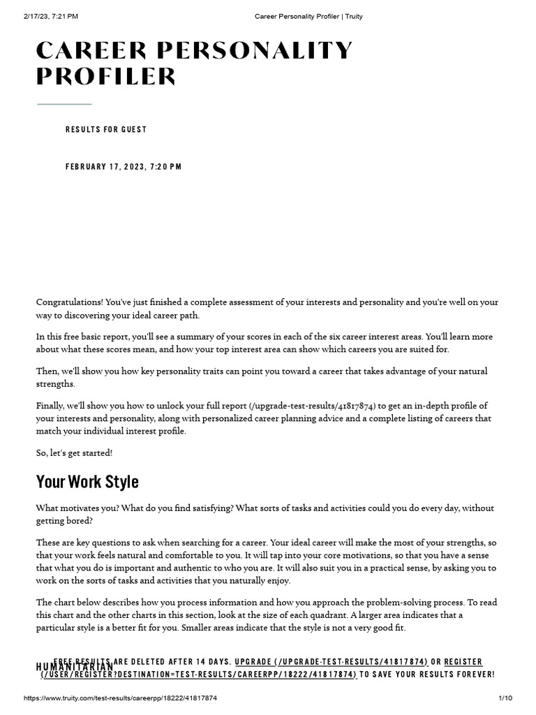 Career Personality Profiler - Truity | PDF | Physics | Physician