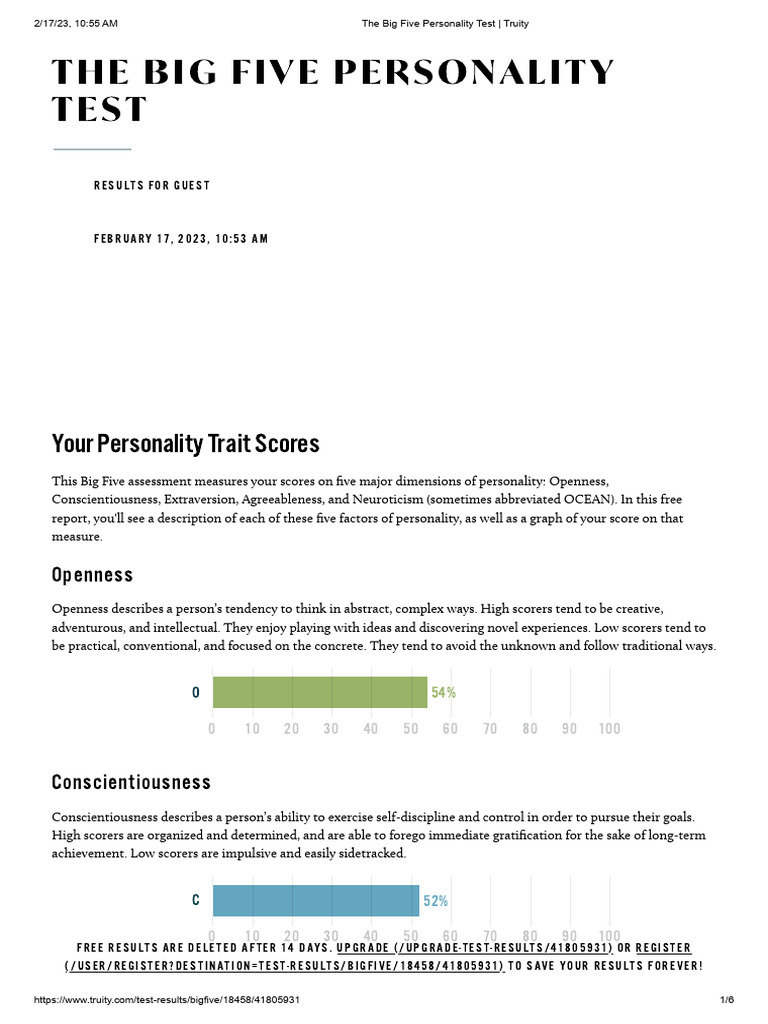 The Big Five Personality Test - Truity | PDF | Extraversion And ...