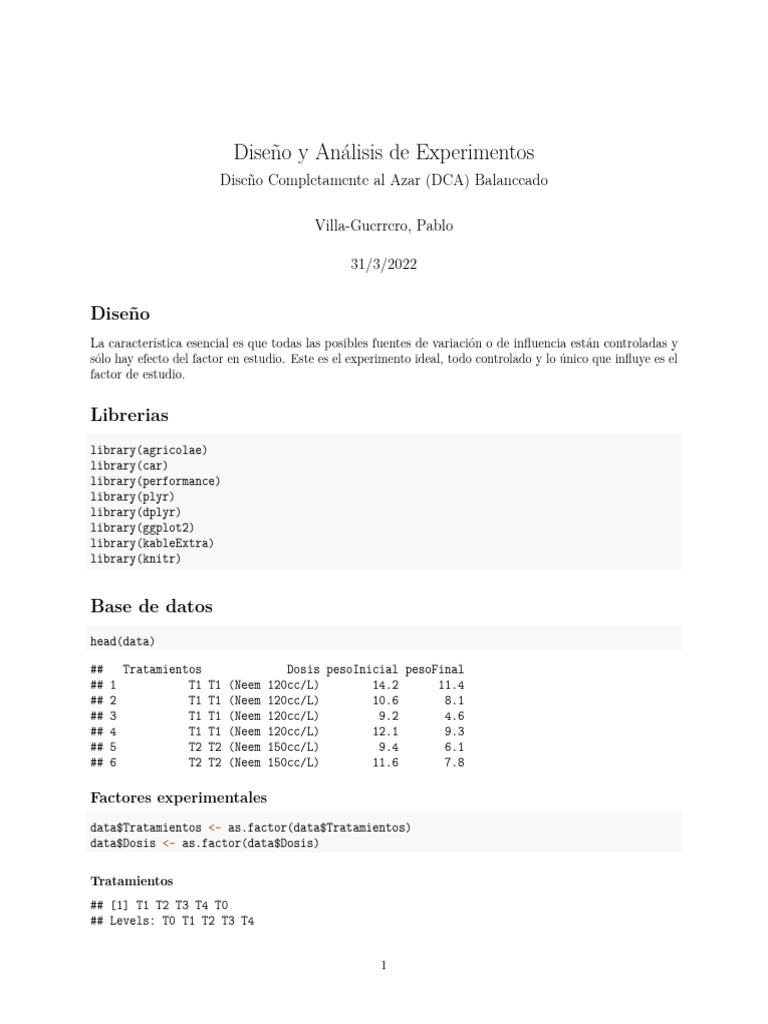 DCA Diseño Completamente-Al-Azar | PDF | Teoría estadística
