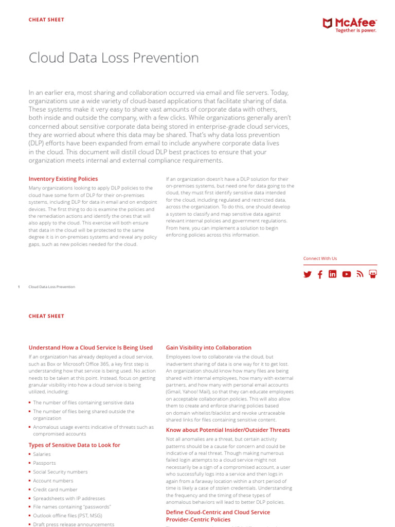 DLP CH Cloud Data Loss Prevention Cheat Sheet | PDF | Cloud Computing | Cyberspace