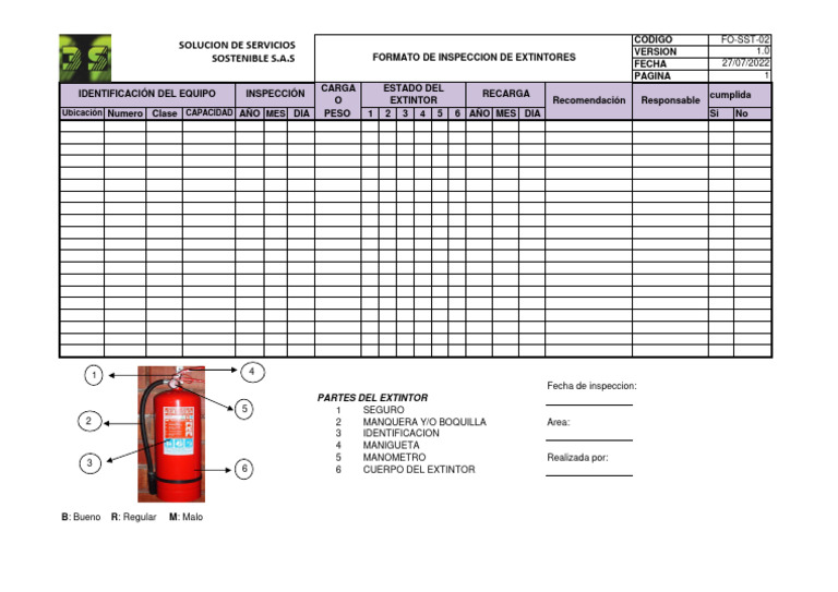 FO-SST-02. Formato de inspeccion de extintores | PDF