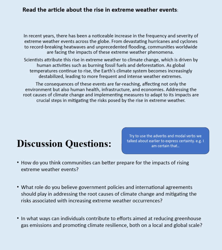 B2-C1 Level Climate Change Reading and Discussion | PDF