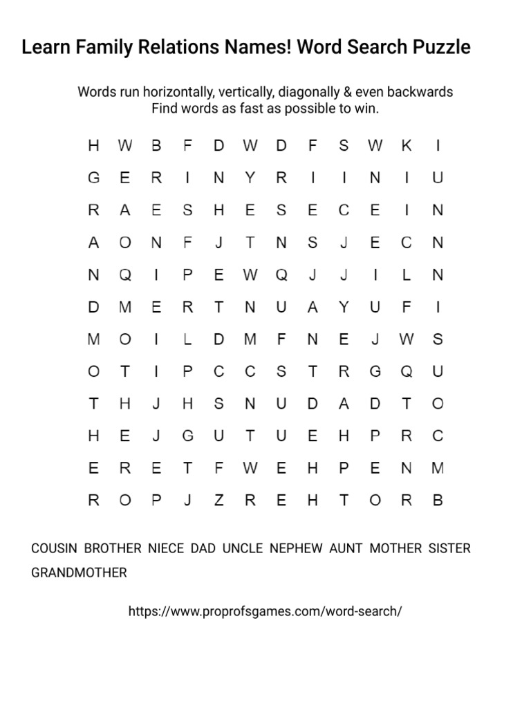 Family Relations Word Search | PDF