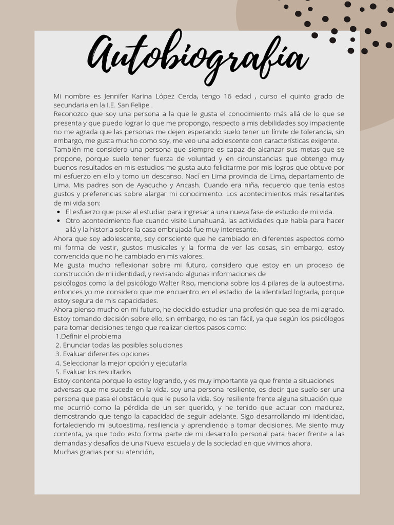 Autobiografía de una Adolescente Resiliente | PDF | Autoestima ...