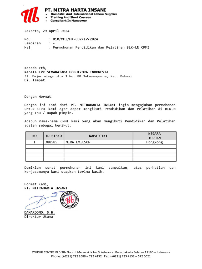 Surat Permohonan Pelatihan BLK Dan Ujian | PDF