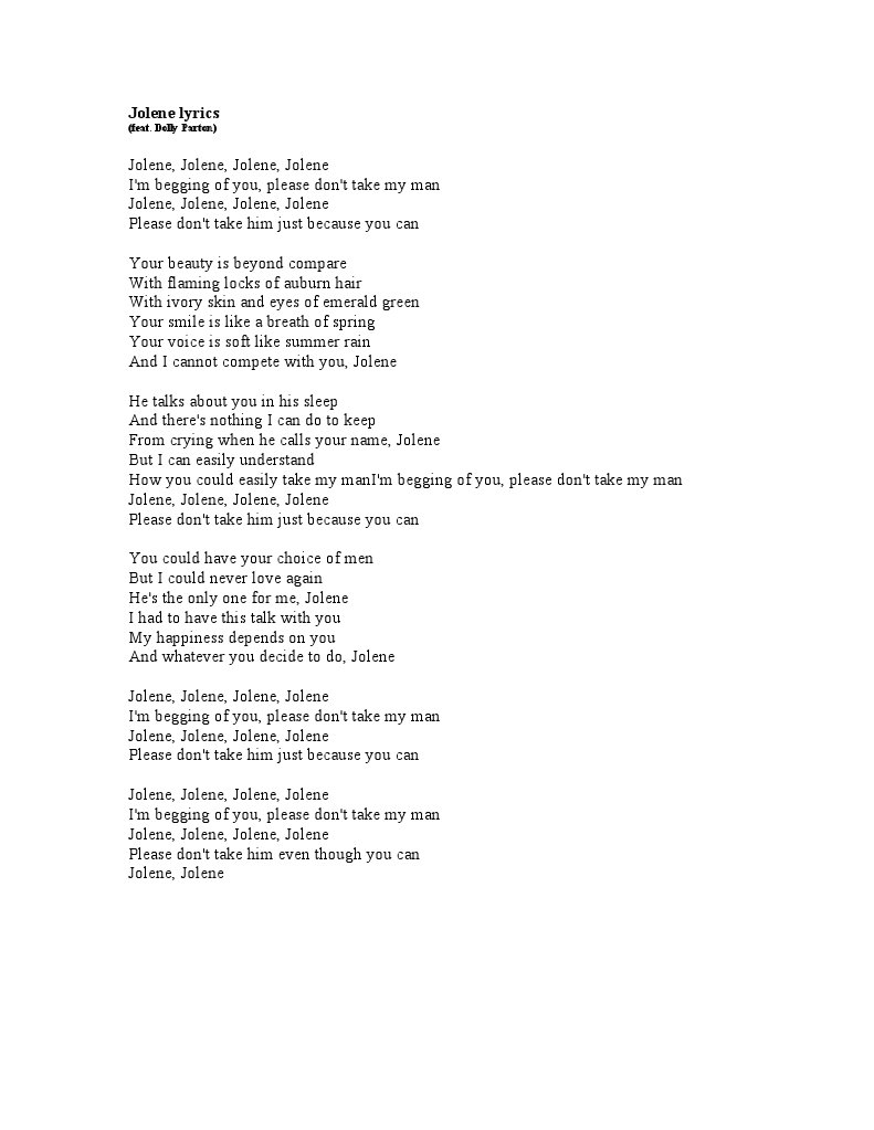 Jolene Lyrics | PDF