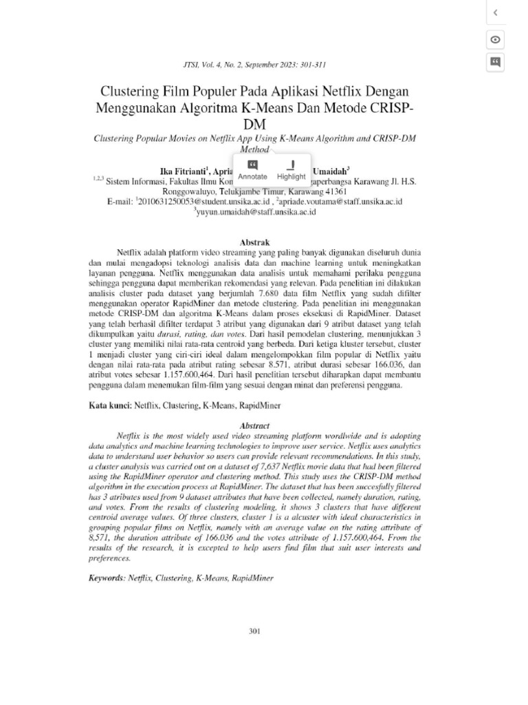 Clustering Film Populer Pada Aplikasi Netflix Dengan Menggunakan ...