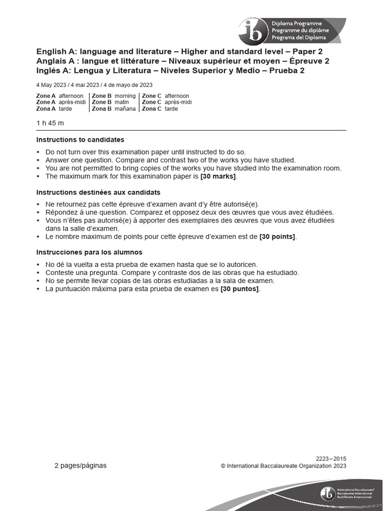 IB DP English A Language & Literature Paper 2 SL | PDF