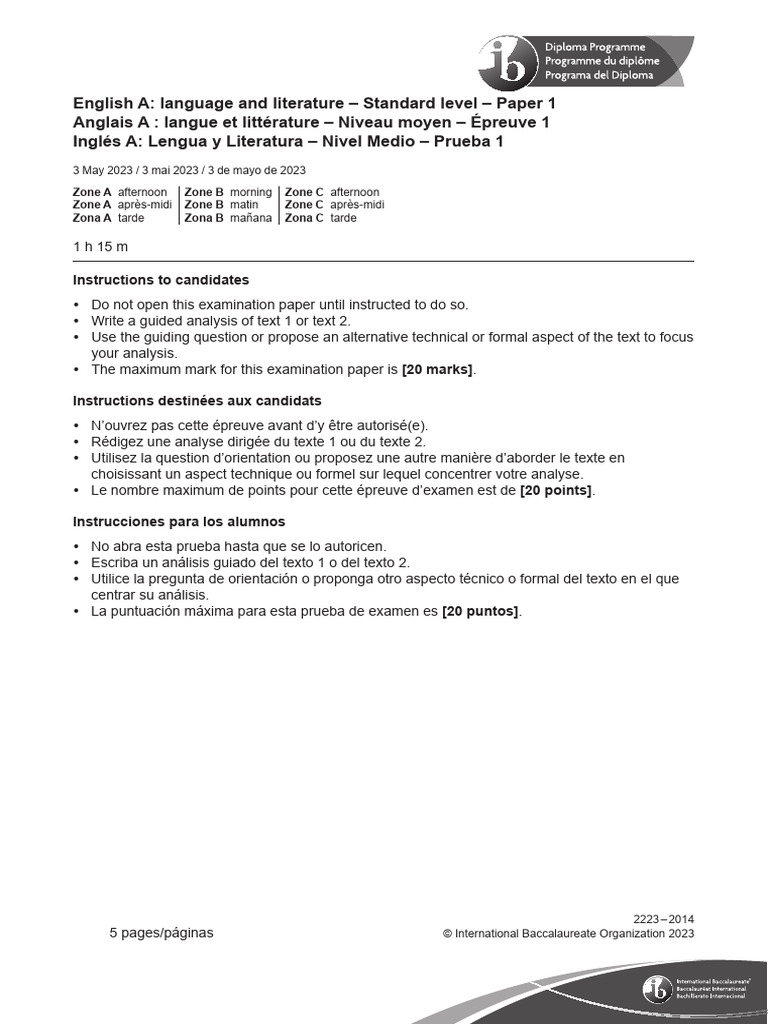 IB DP English A Language & Literature Paper 1 SL | PDF | Empathy ...