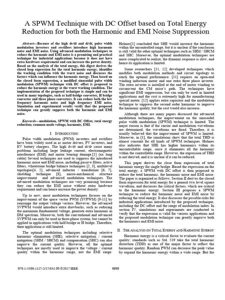 A SPWM Technique With DC Offset Based On Total Energy Reduction 2017 | PDF | Power Inverter ...