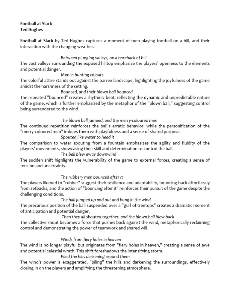 Football at Slack - Ted Hughes (Analysis) | PDF | Earth Sciences