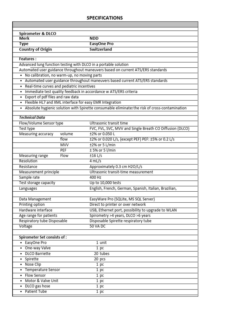 Spec NDD EasyOne PRO | PDF | Computing | Computer Engineering