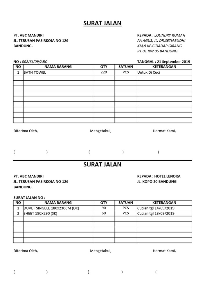 Form Surat Jalan | PDF
