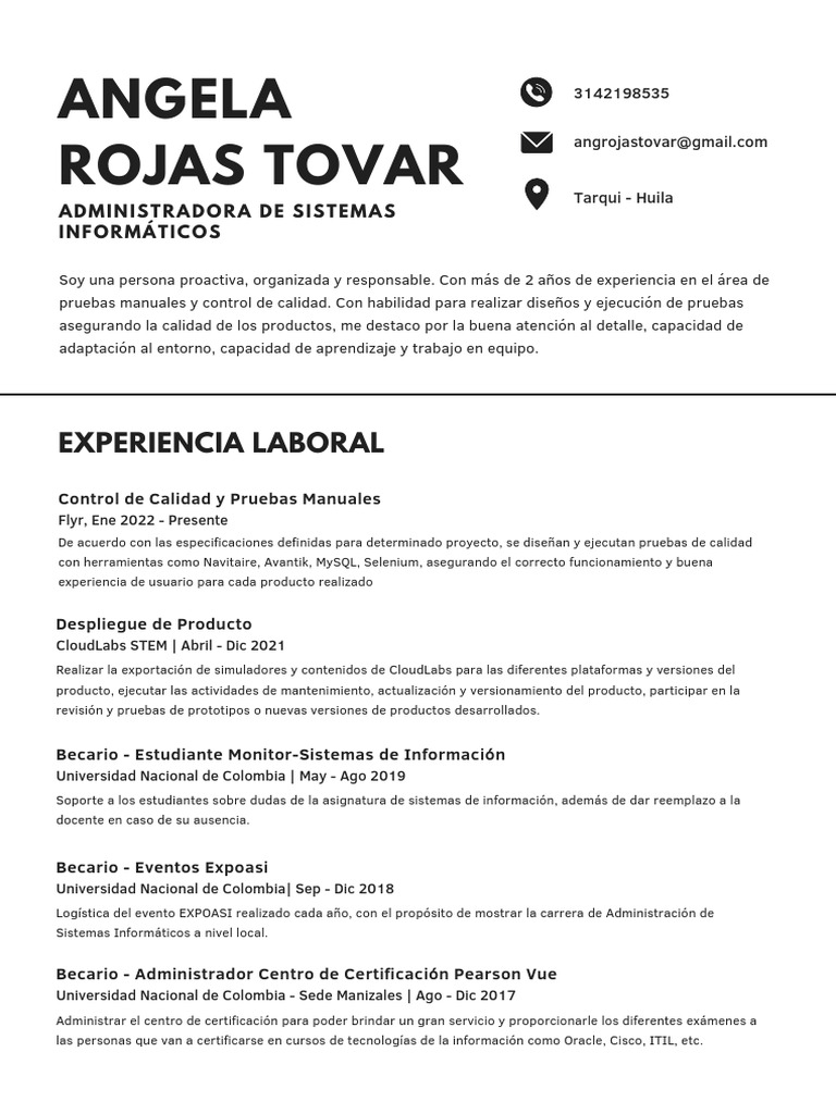 Rojas Tovar CV | PDF | Mi sql | Informática