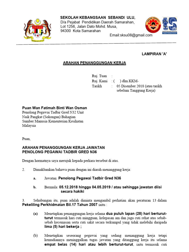 Contoh Surat Arahan Tanggung Kerja | PDF