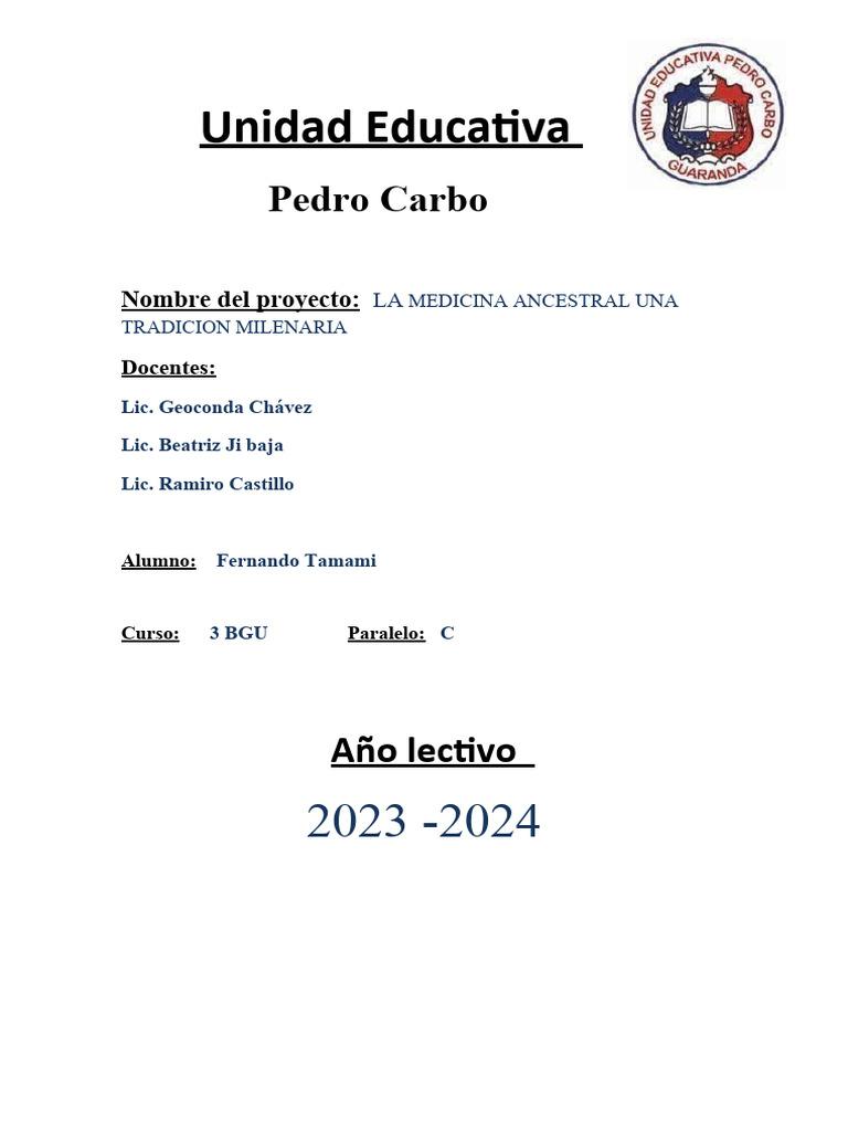 Unidad Educativ1 Poryecto 2 Plaaa | PDF | Plantas medicinales ...