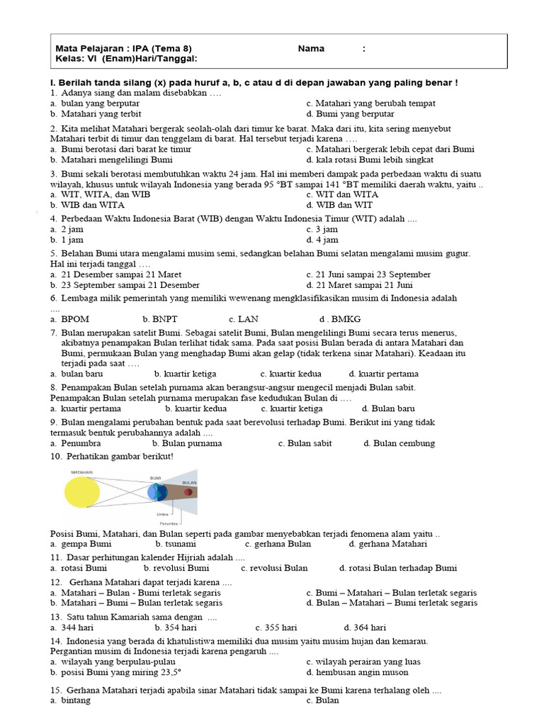 Soal Tematik Kelas 6 Tema 8 IPA - Fix | PDF