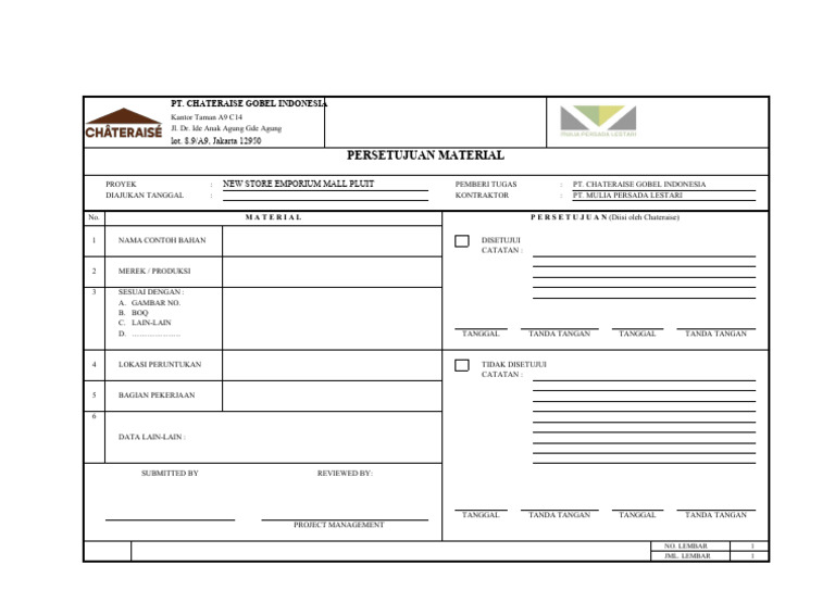 Form Persetujuan Material | PDF