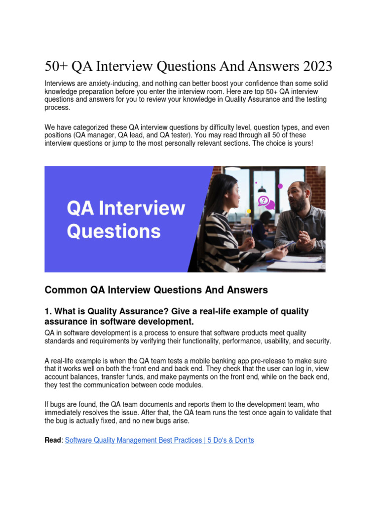 50+ QA Interview Questions 2023 | PDF | Software Testing | Agile ...
