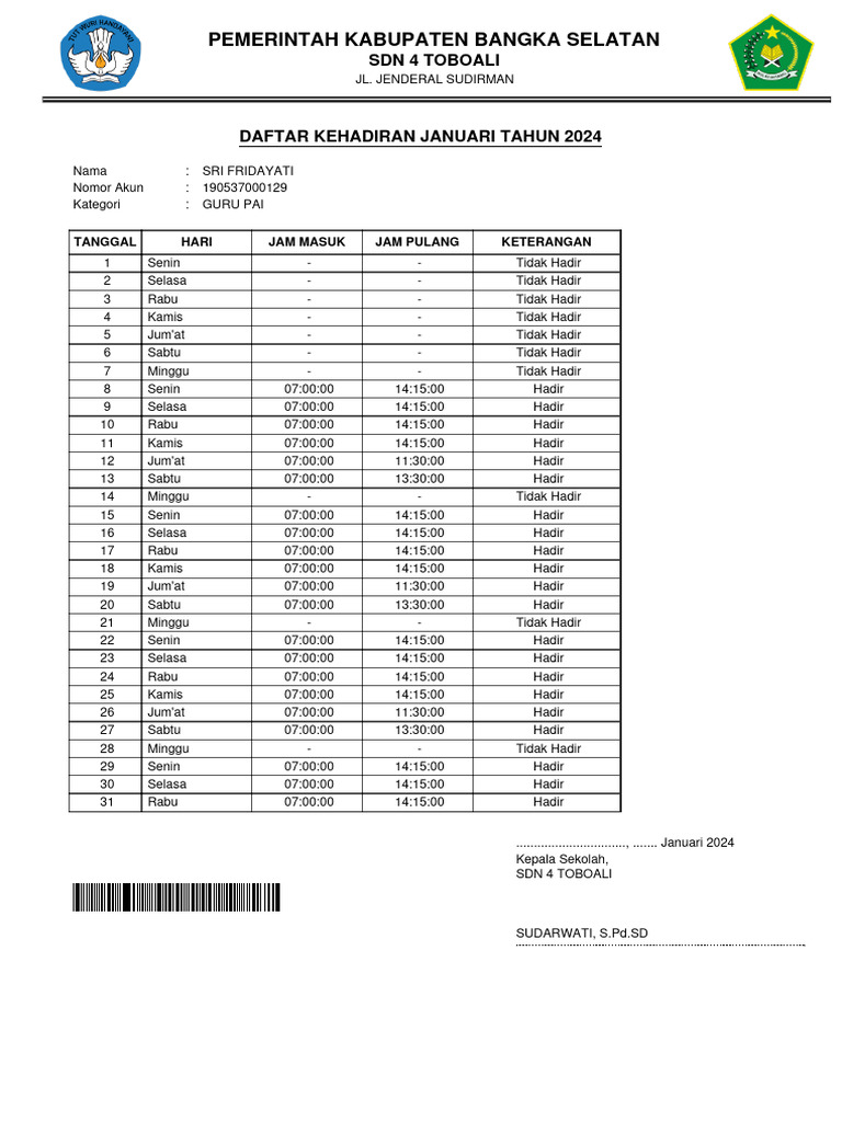 Absen Januari 2024 | PDF