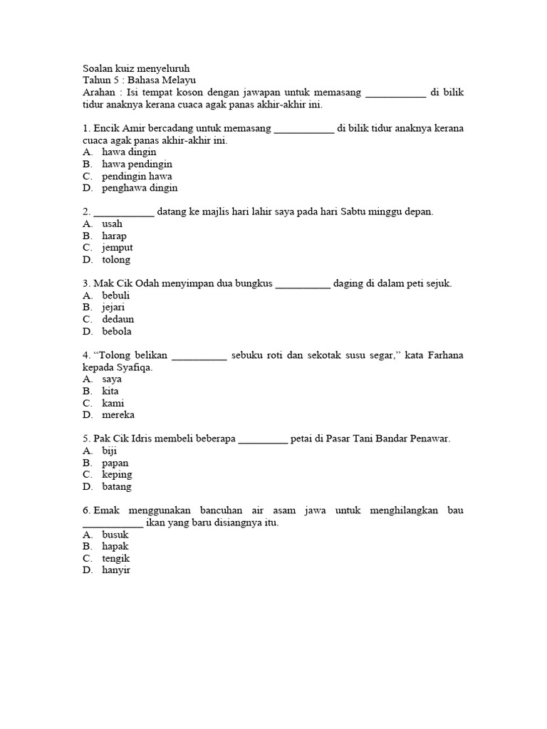 Kuiz BM Tahun 5 | PDF